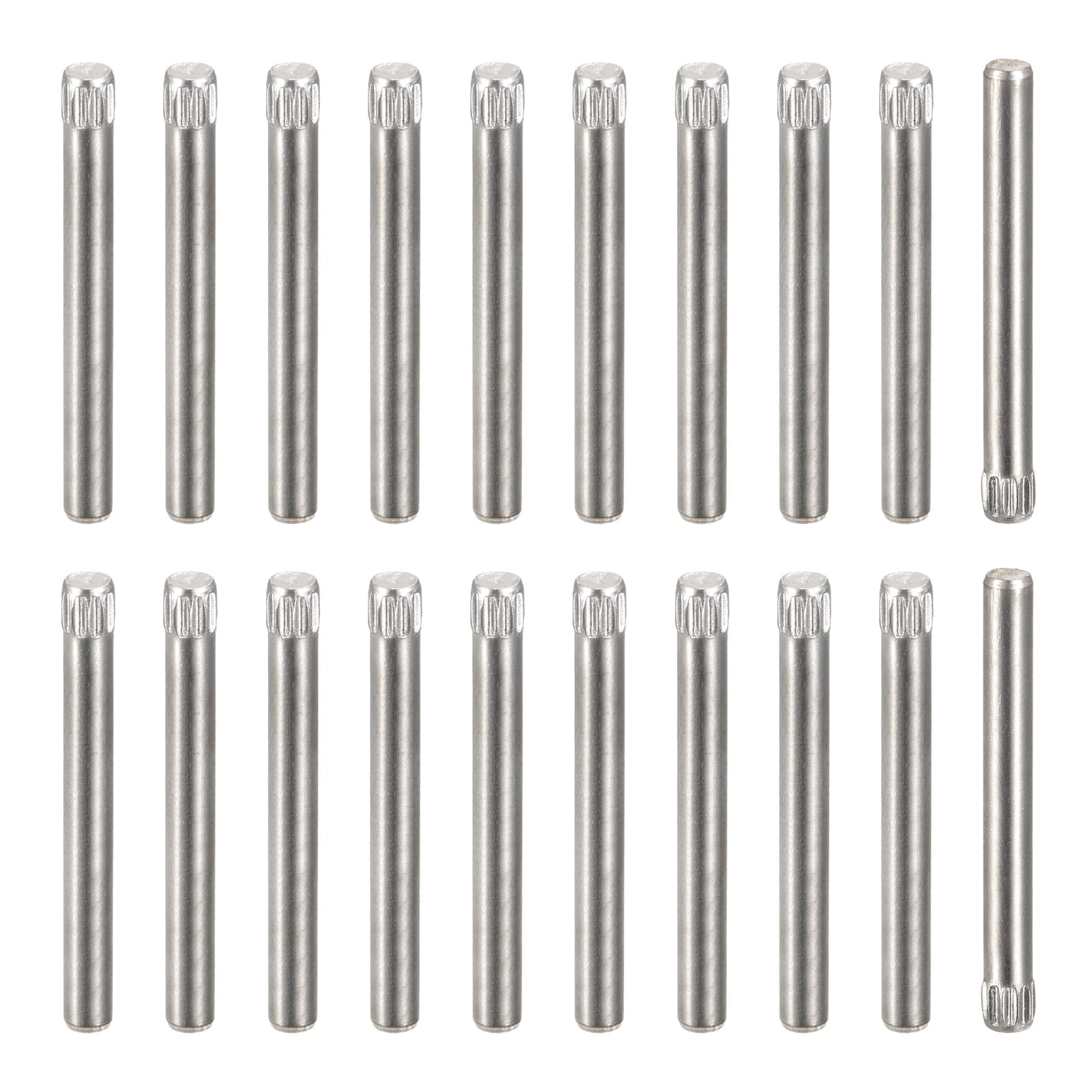 3x30mm 304 Stainless Steel Dowel Pins, 20 Pack Knurled Head Flat End ...
