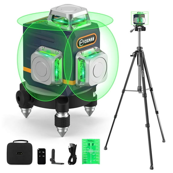 3x360° Self-Leveling Laser Level – 1.5m Tripod, Remote Control, 4000mAh ...