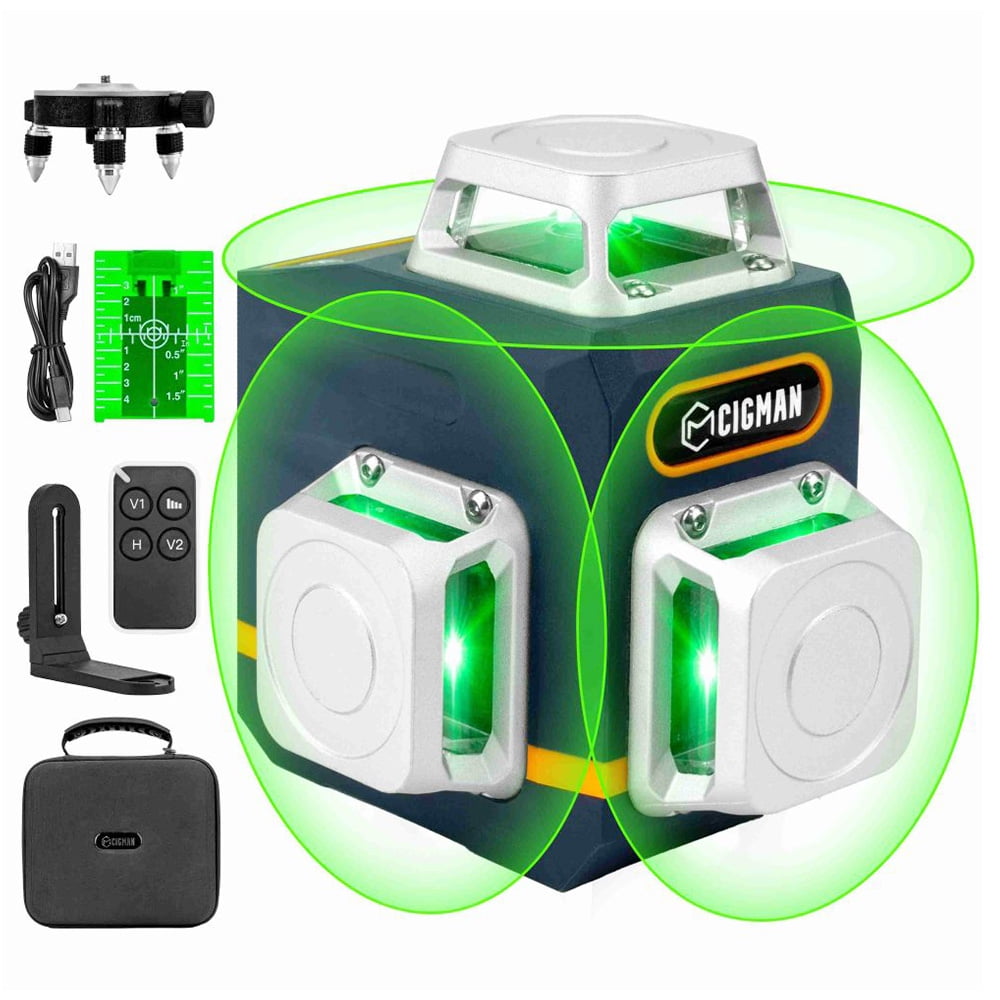 3x360° Self-Leveling Laser Level – 100ft Green Cross Line, Remote ...