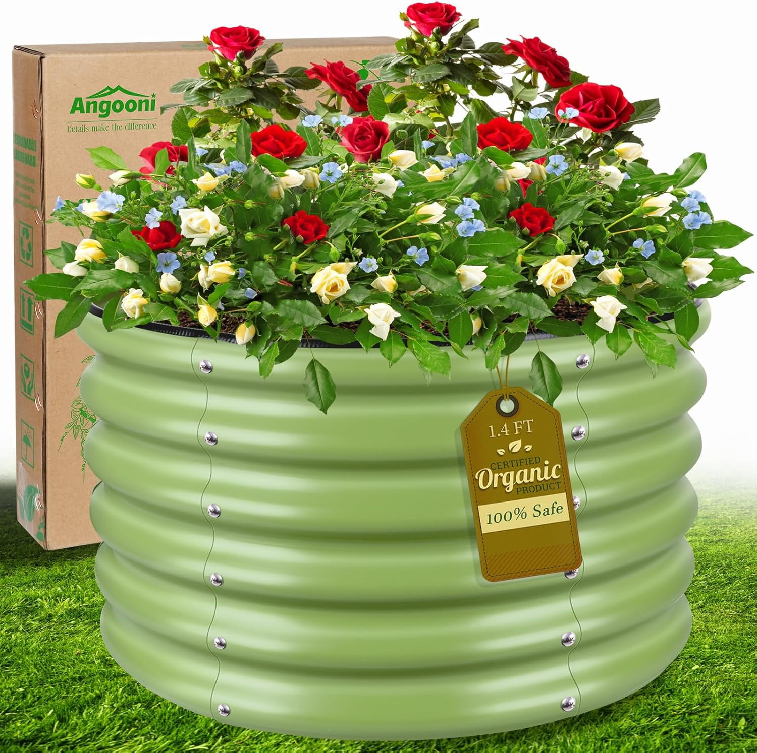 3x3x1.4ft Galvanized Raised Garden Bed, Deep Metal Garden Bed, Matcha ...