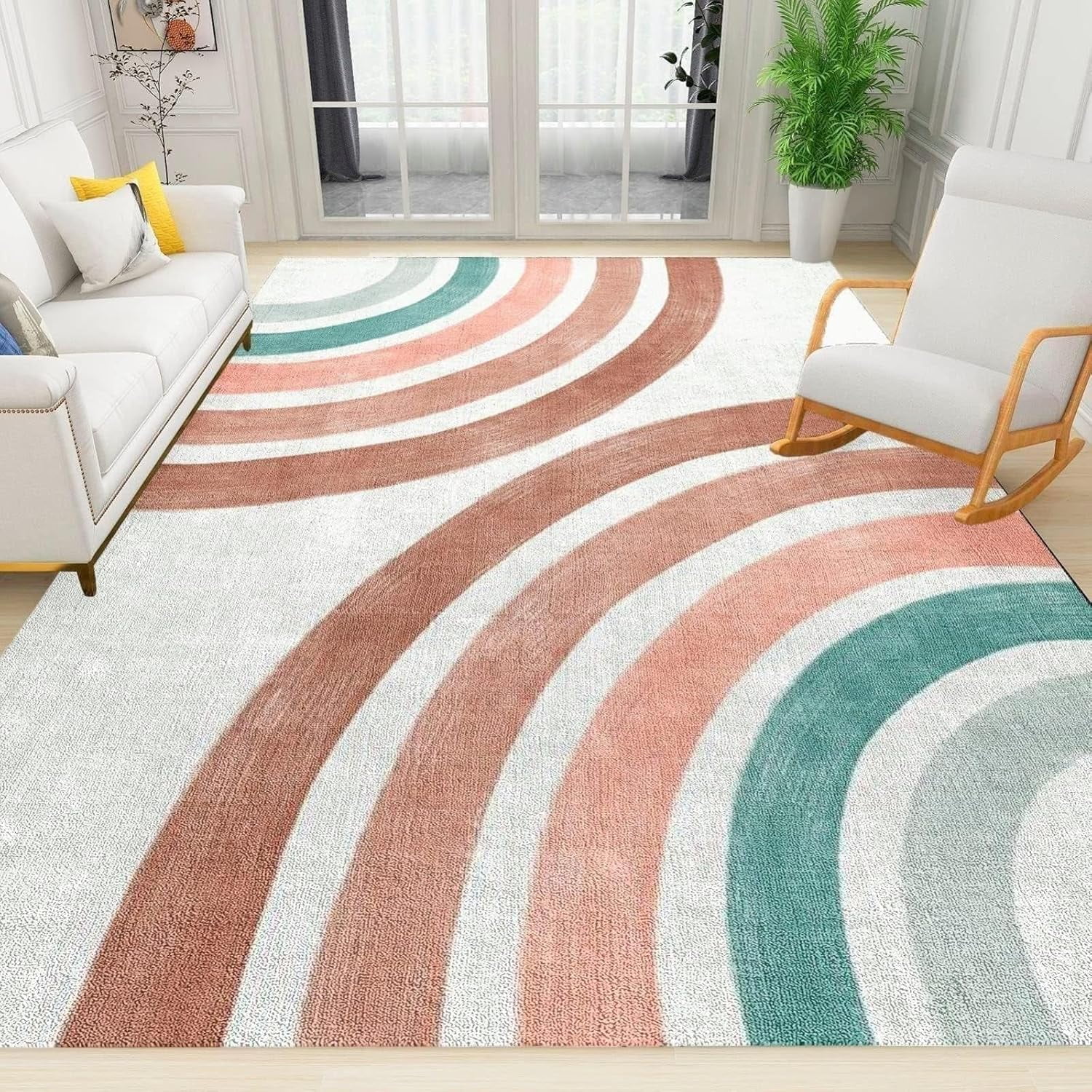 3x4 Area Rugs Modern Mid Century Style Entryway Mats, Boho Rainbow ...