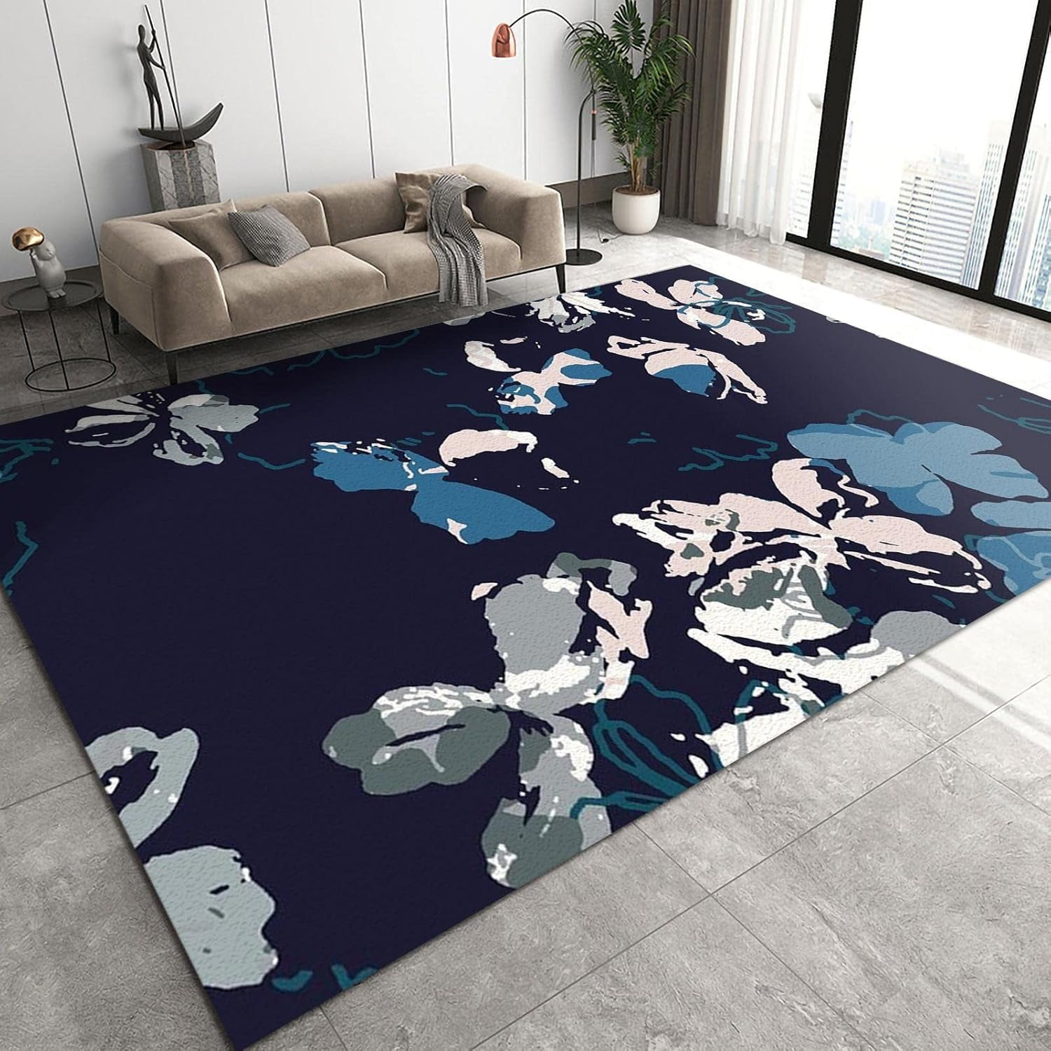 3x4 Dark Blue Background Area Rug, Luxury Abstract Irregular Pattern ...