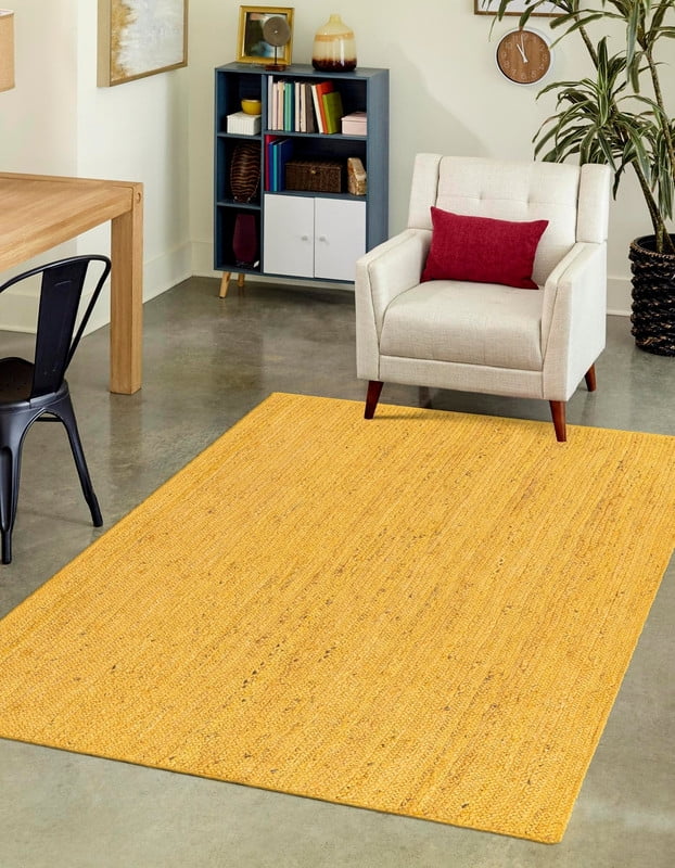 3x4 Ft Yellow Jute Area Rug, Hand-Woven, Reversible, Farmhouse Boho ...
