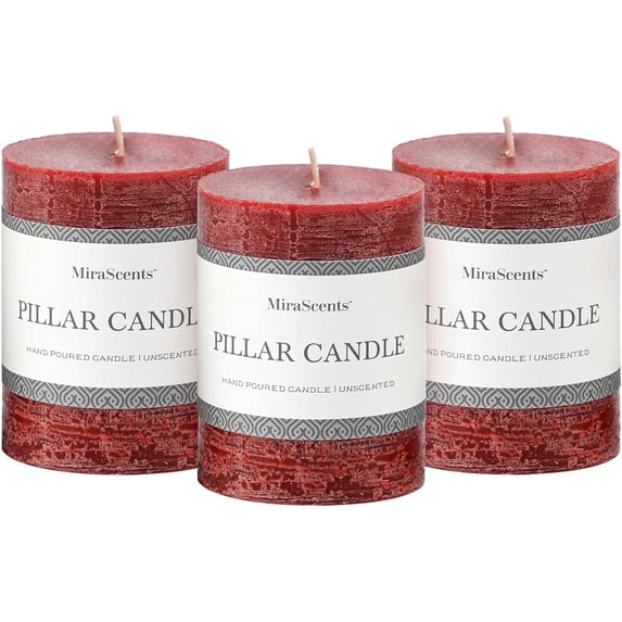 3x4 Inch Burgundy Pillar Candles Set of 3 - Hand-Poured Unscented ...