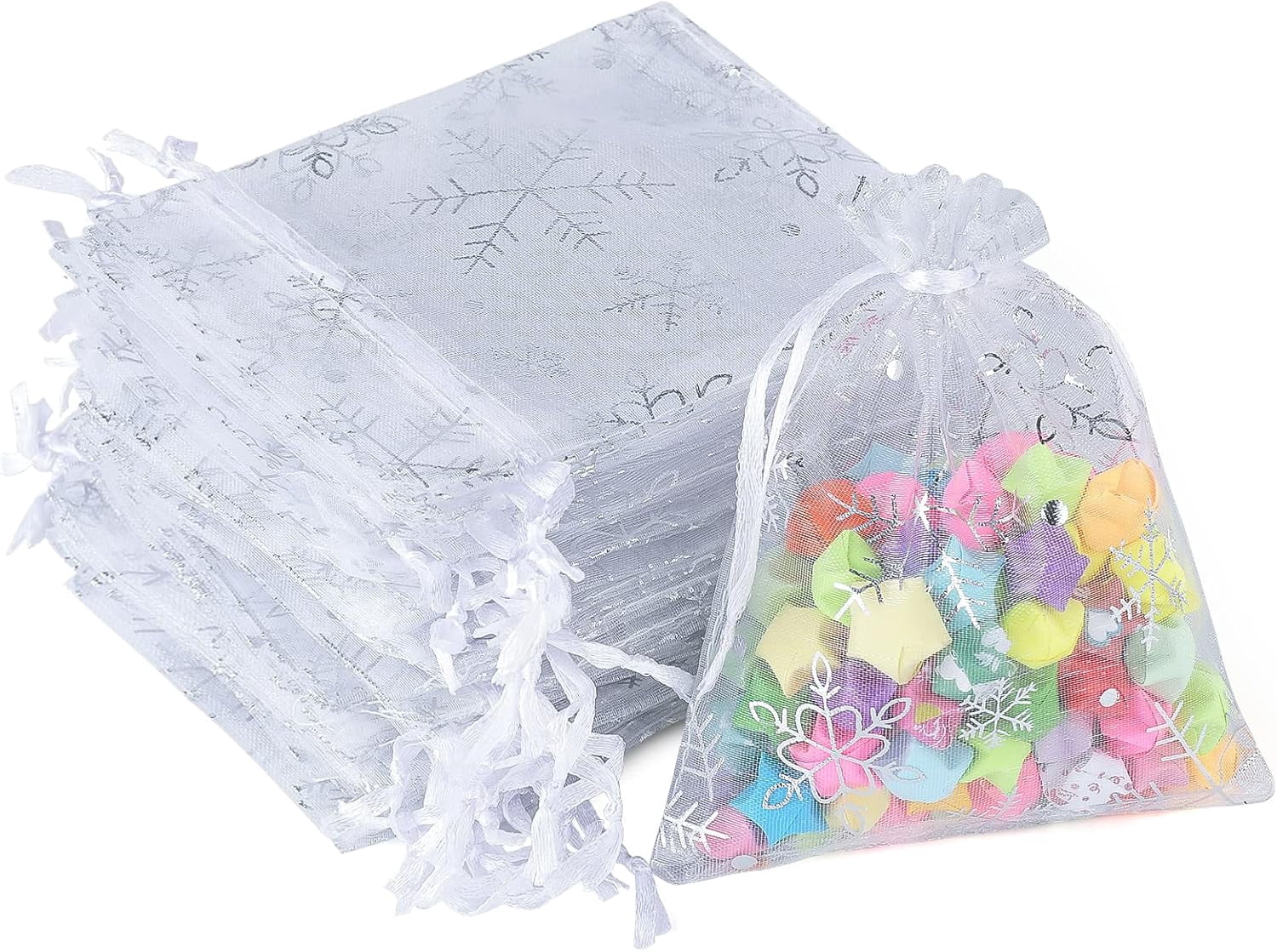 3x4 Inch Christmas Organza Bags - 50 count White Snowflake Bags with ...