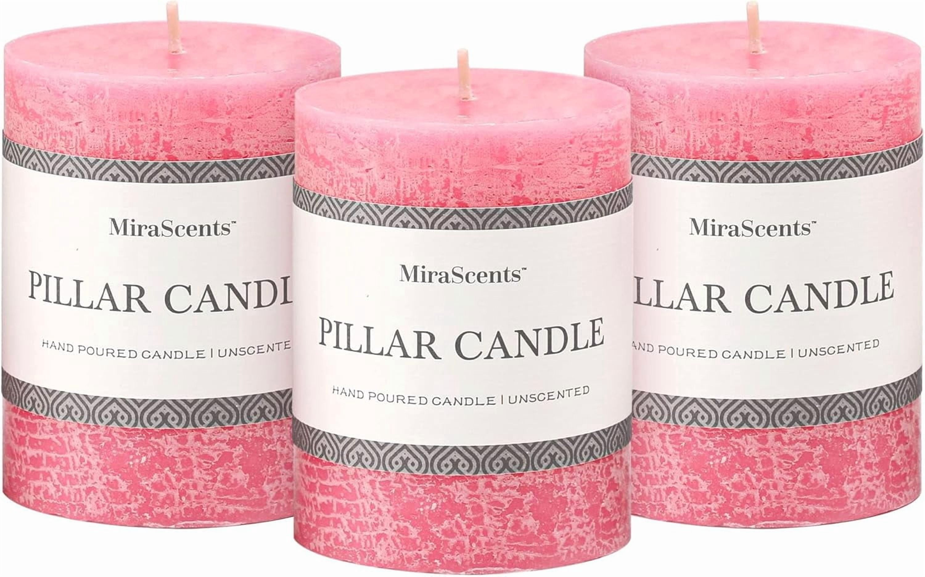 3x4 Inch Pink Pillar Candles Set of 3 - Hand-Poured Unscented Candles ...