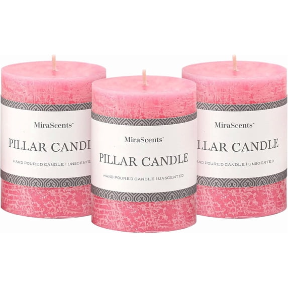 3x4 Inch Pink Pillar Candles Set of 3 - Hand-Poured Unscented Candles ...