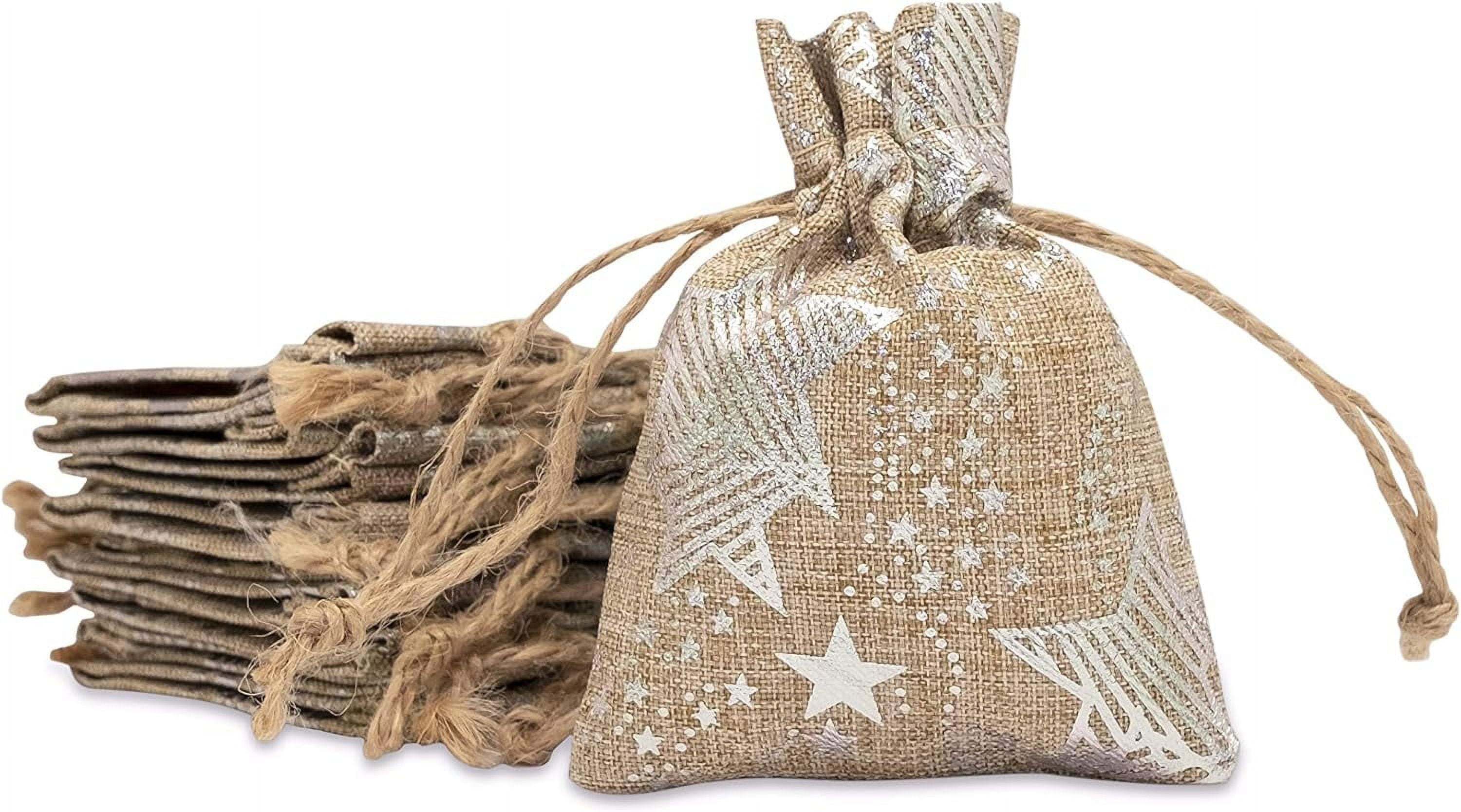 3x4 Jute Burlap Canvas Reusable Gift Bags w. Drawstrings (Silver Stars ...
