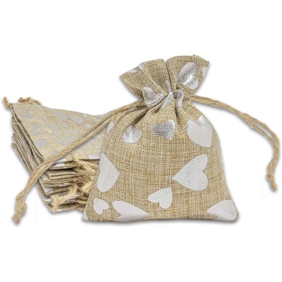 3x4 Jute Burlap Canvas Reusable Gift Bags w. Drawstrings (Silver , X ...