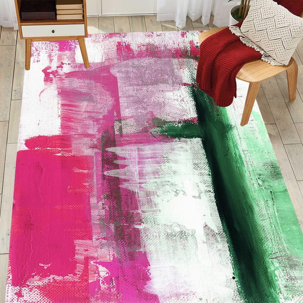 3x4 Small Red White Green Vibrant Modern Abstract Area Rug, Washable ...