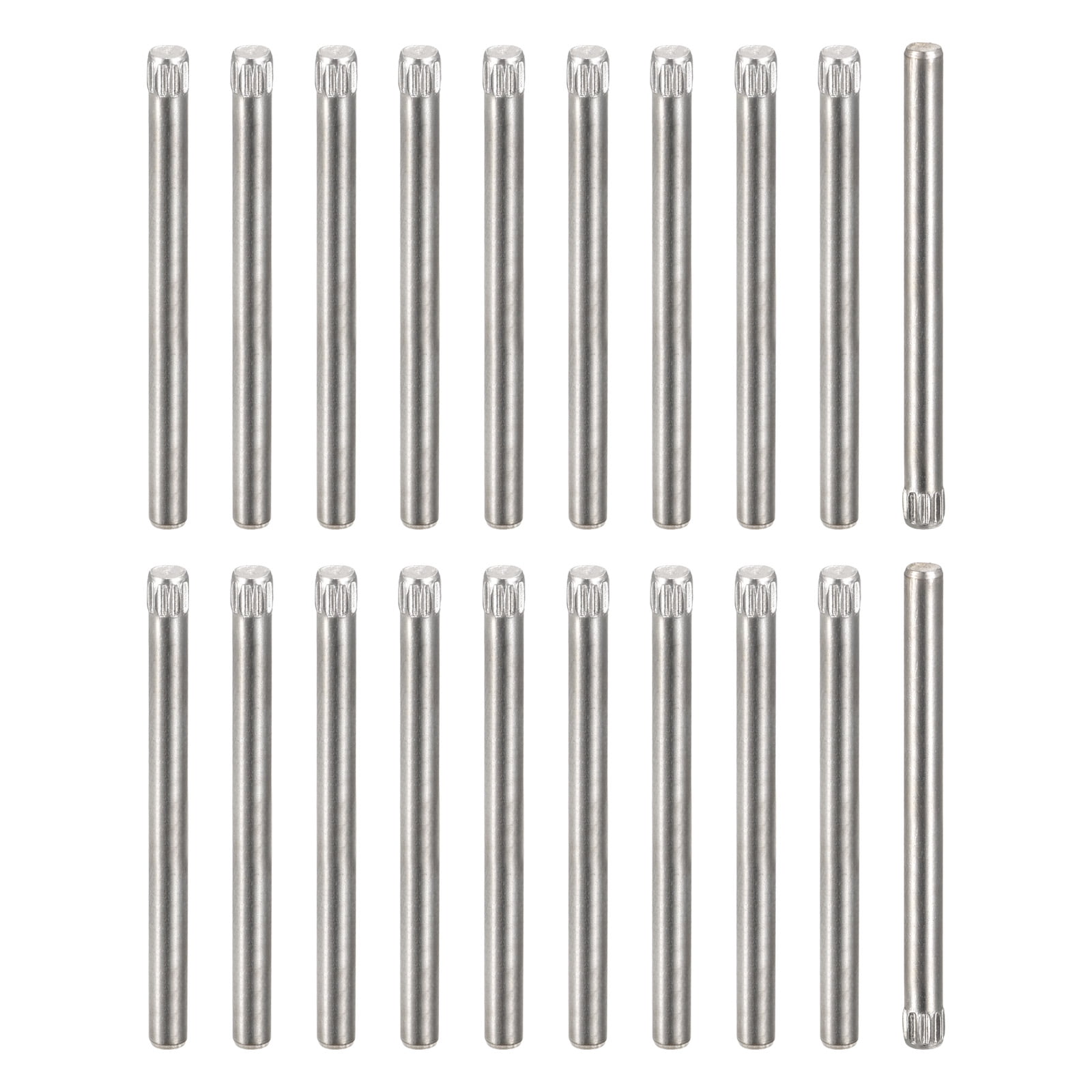 3x40mm 304 Stainless Steel Dowel Pins, 20 Pack Knurled Head Flat End ...