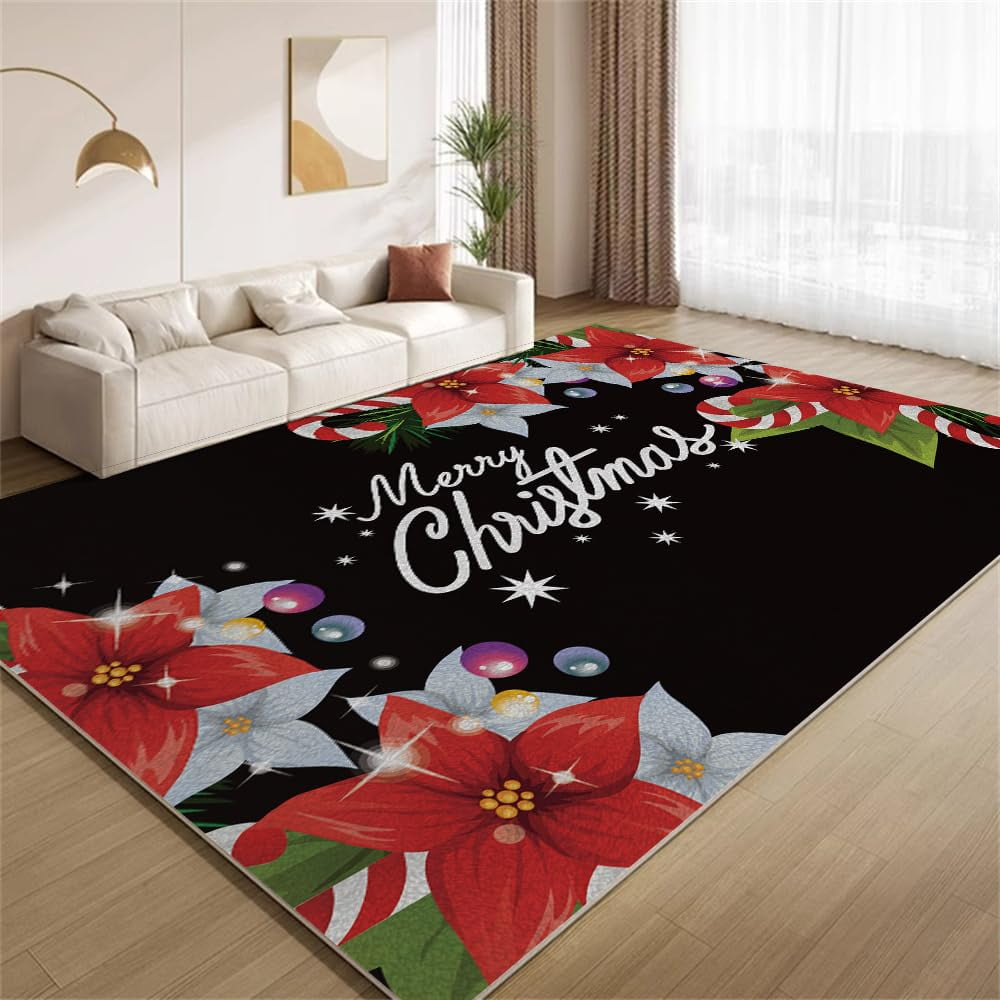 3x4ft Christmas Area Rugs, Christmas Flower Pattern Bedroom Rug Non ...