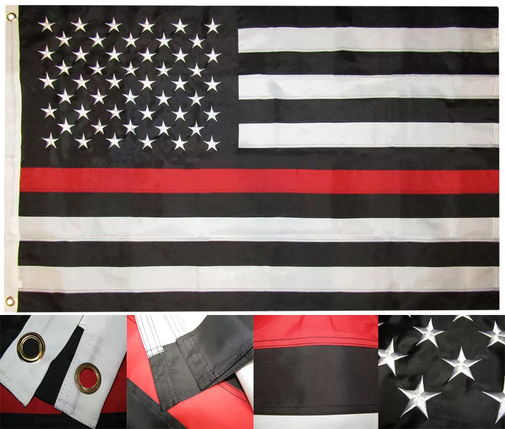 3x5 A Thin Red Line Fire Dept Nylon 210D Embroidered 5x3 Flag (RAM ...