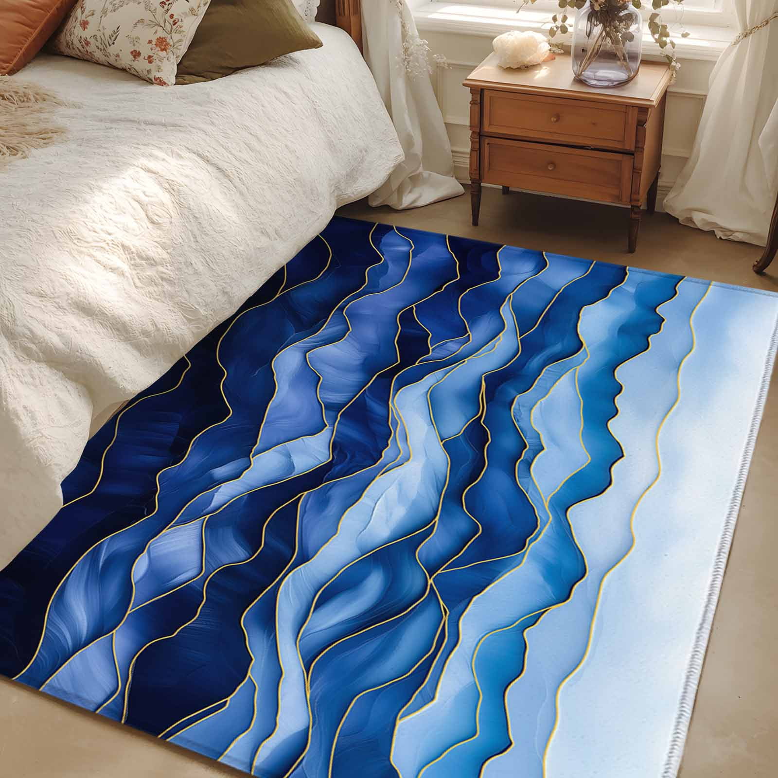 3x5 Abstract Beach Wave Area Rug for Bedroom, Washable Non Slip Low ...