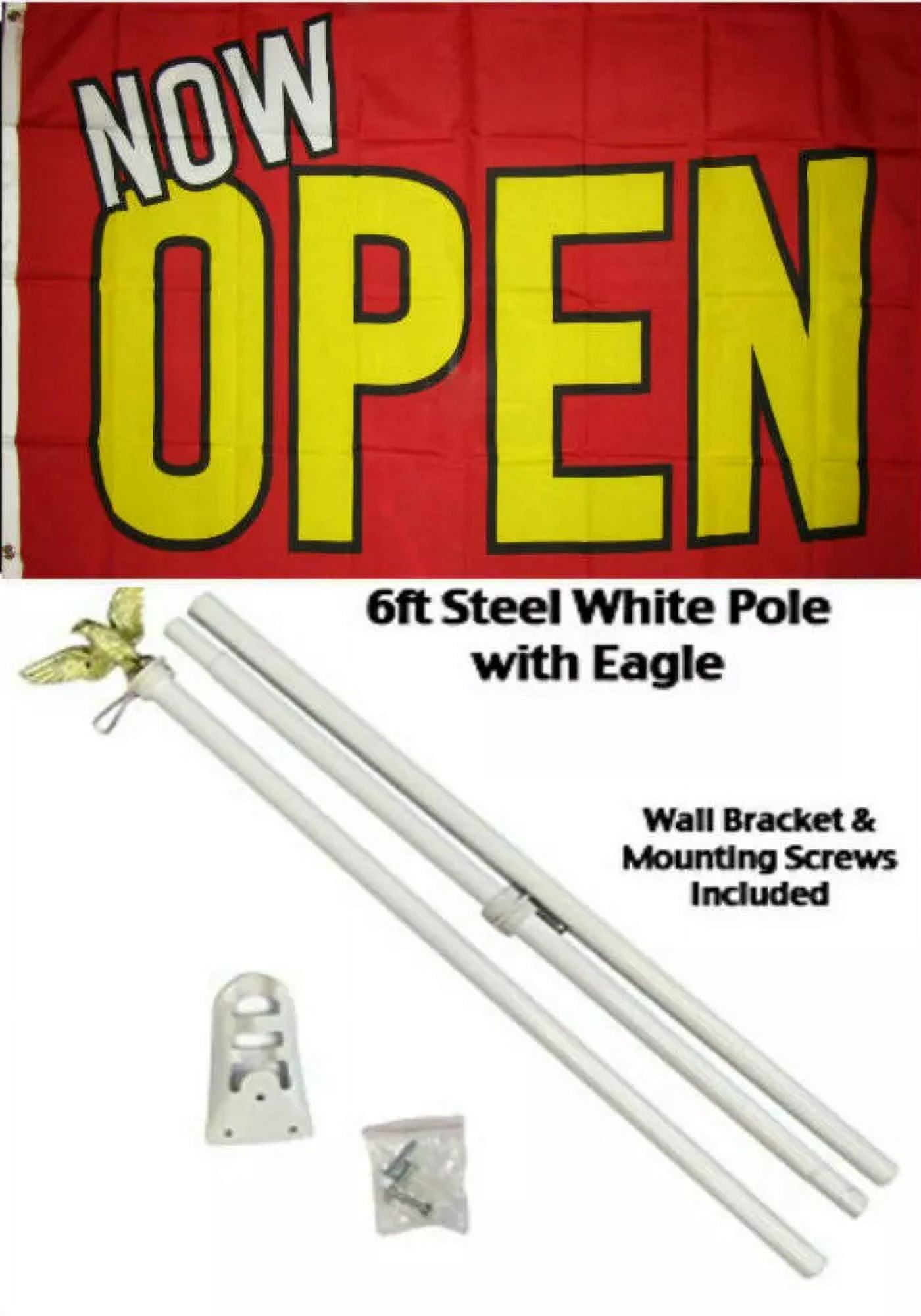 3x5 Advertising Now Open Red Flag White Pole Kit Set 3'x5' - Walmart.com