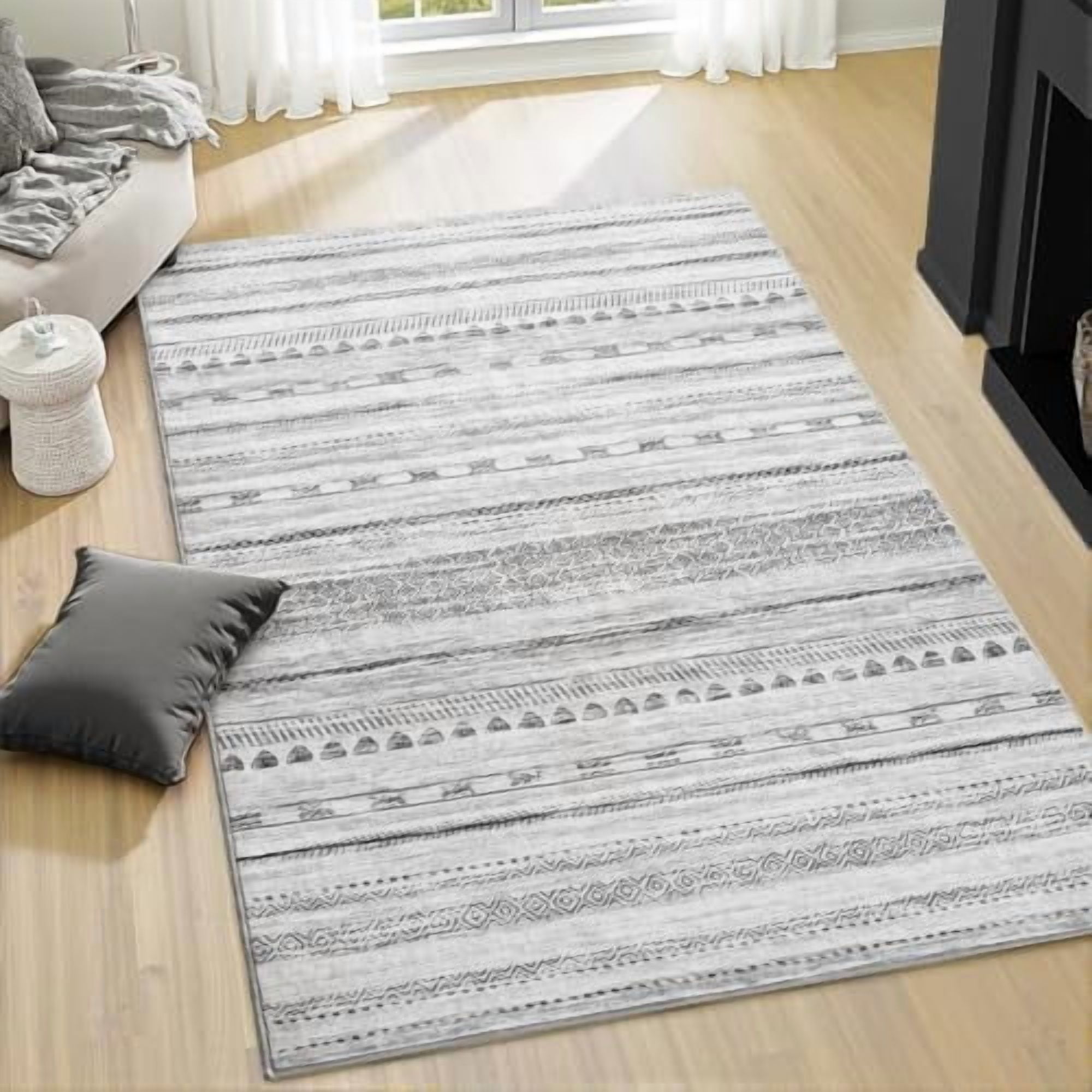 3x5 Area Rug Machine Washable Non Slip Rug Distressed Neutral Moroccan ...