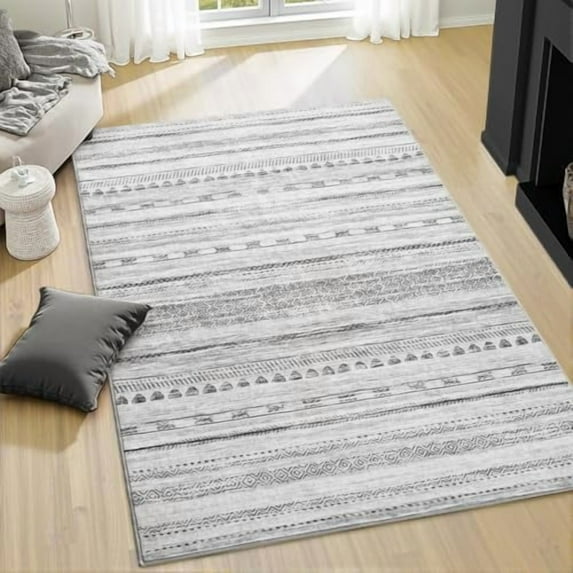 3x5 Area Rug Machine Washable Non Slip Rug Distressed Neutral Moroccan ...