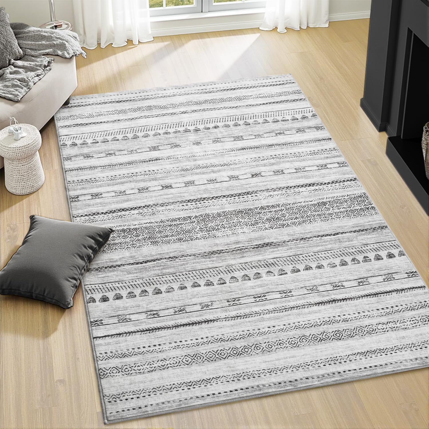 3x5 Area Rug Machine Washable Non Slip Rug Distressed Neutral Moroccan Boho Rug Ultra Soft ...