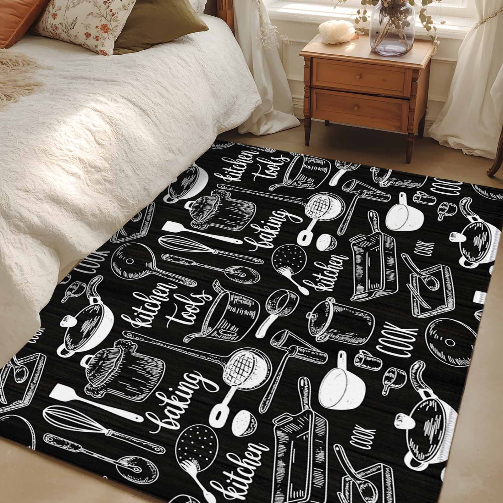 3x5 Area Rugs, Black Kitchenware Non-Skid Rubber Backing Large ...