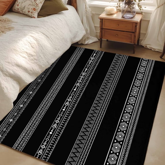 3x5 Area Rugs, Black White Geometric Non-Skid Rubber Backing Large ...