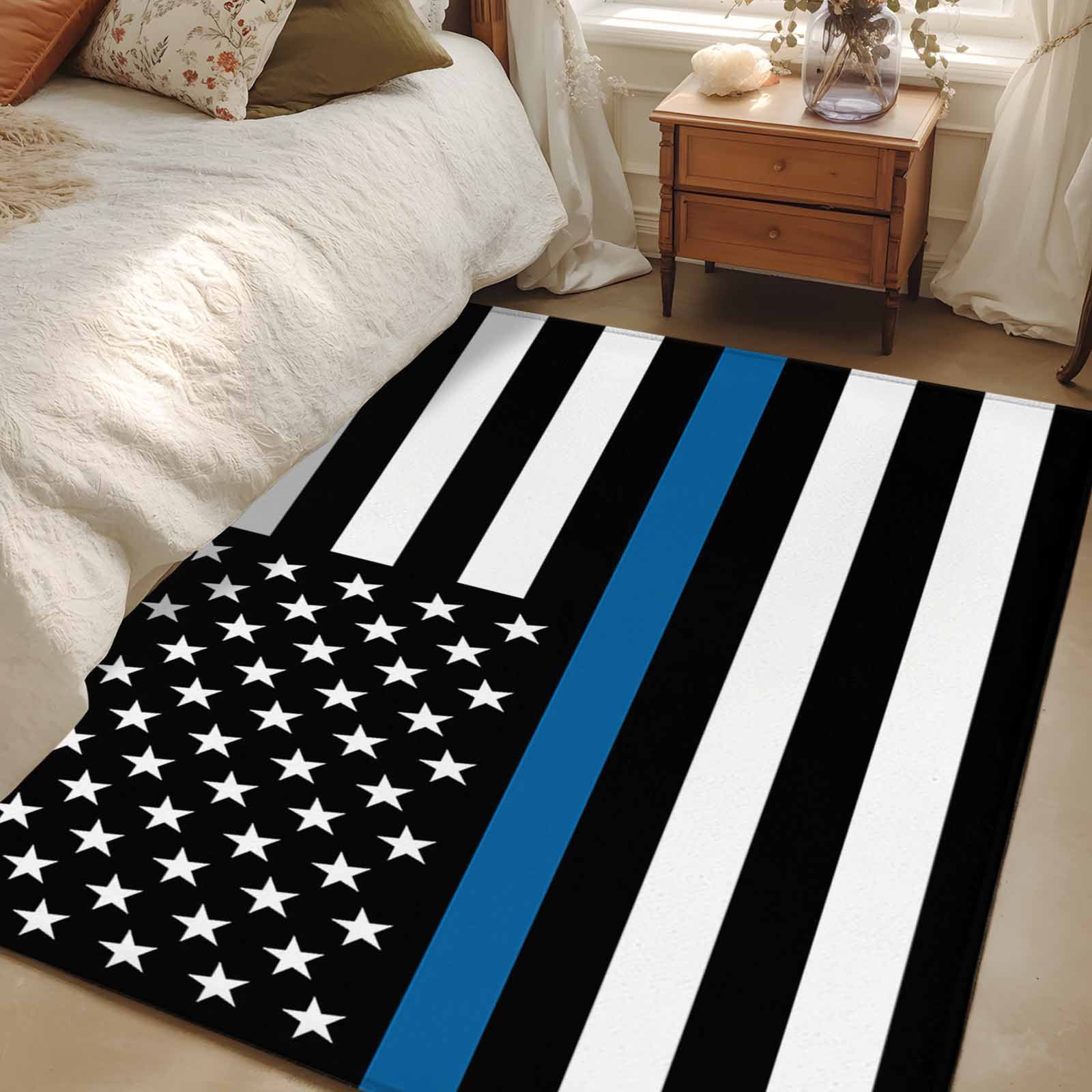 3x5 Area Rugs, Blue White American Police Flag Non-Skid Rubber Backing ...