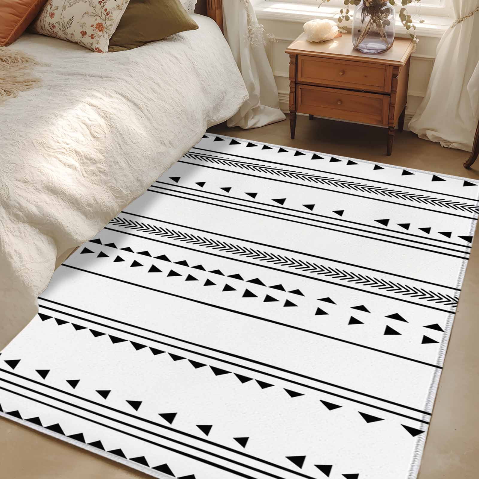 3x5 Area Rugs, Boho Black Stripes Non-Skid Rubber Backing Large ...