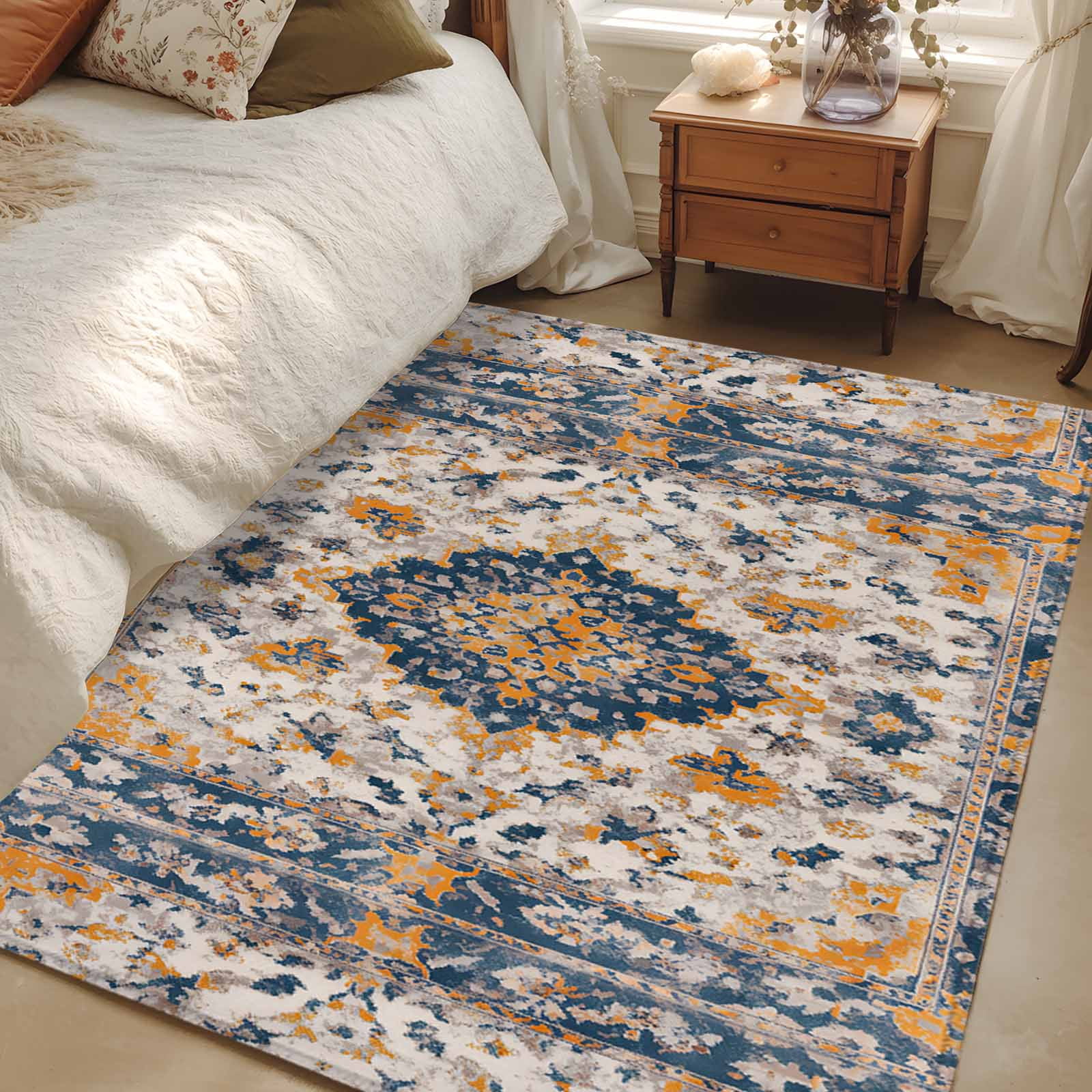 3x5 Area Rugs, Boho Chic Ethnic Non-Skid Rubber Backing Large Rectangle ...