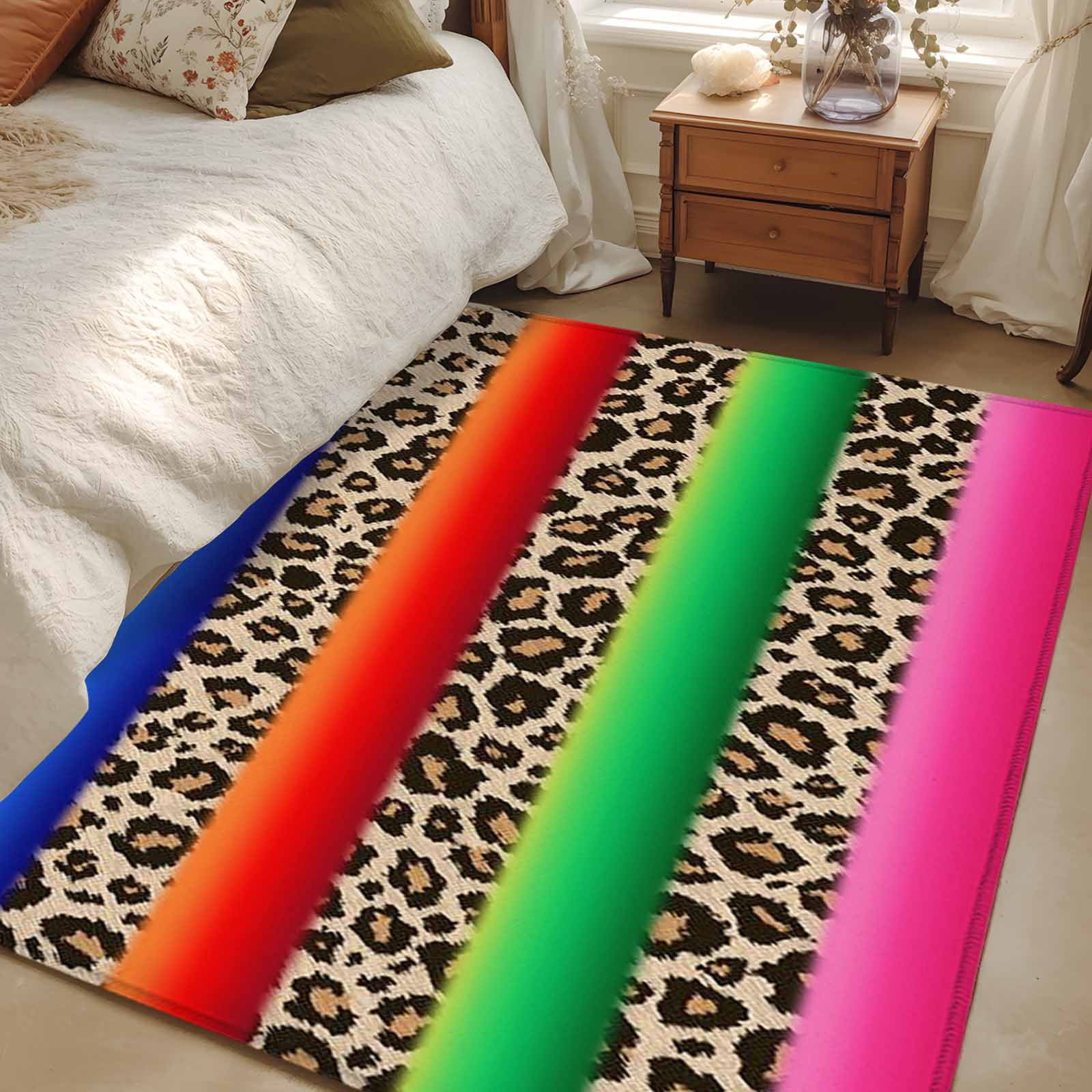 3x5 Area Rugs, Colorful Leopard Print Non-Skid Rubber Backing Large ...