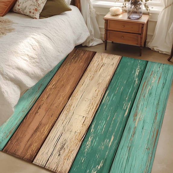 3x5 Area Rugs, Farmhouse Teal Brown Non-Skid Rubber Backing Large ...