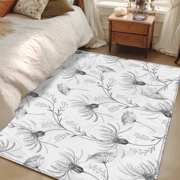 3x5 Area Rugs, Gray Flowers Non-Skid Rubber Backing Large Rectangle ...
