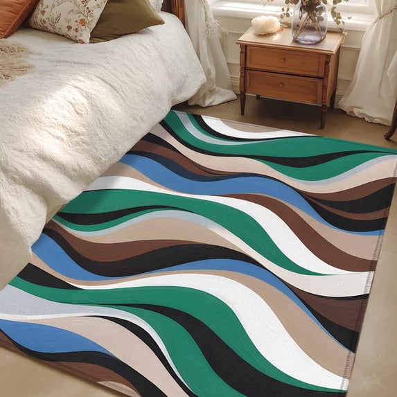 3x5 Area Rugs, Green Blue Brown Moire Non-Skid Rubber Backing Large ...