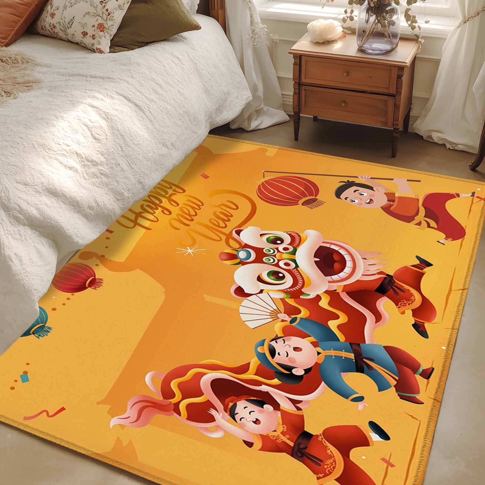 3x5 Area Rugs, Happy New Year Non-Skid Rubber Backing Large Rectangle ...