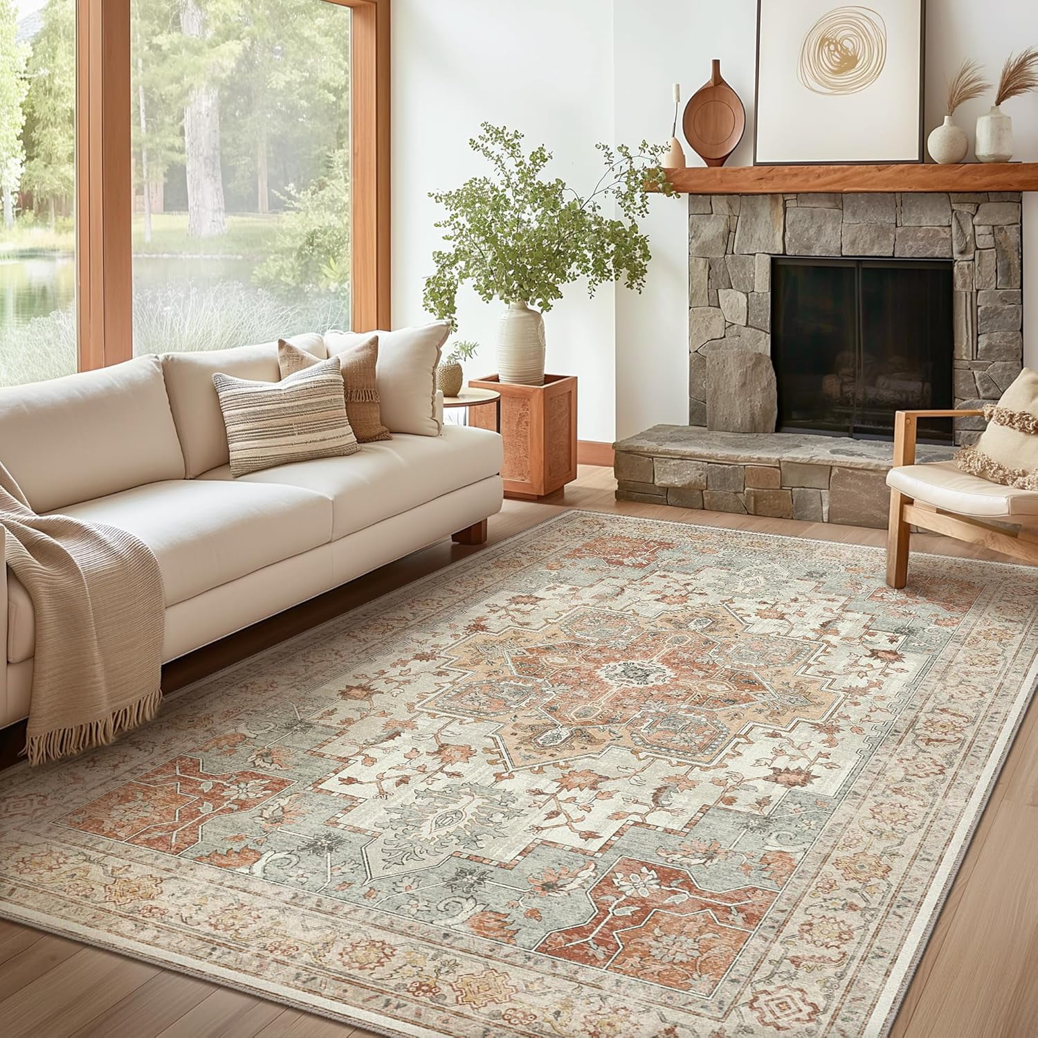 3x5 Area Rugs for Living Room, Machine Washable Non Slip Vintage Rugs ...