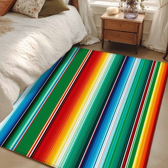 3x5 Area Rugs, Mexican Stripes Non-Skid Rubber Backing Large Rectangle ...