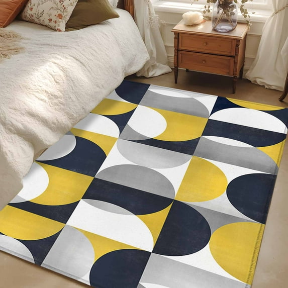 3x5 Area Rugs, Modern Yellow, Non-Skid Rubber Backing Large Rectangle ...
