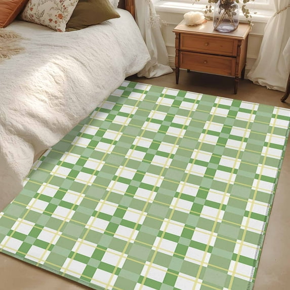 3x5 Area Rugs, Ombre Green Plaid, Non-Skid Rubber Backing Large ...