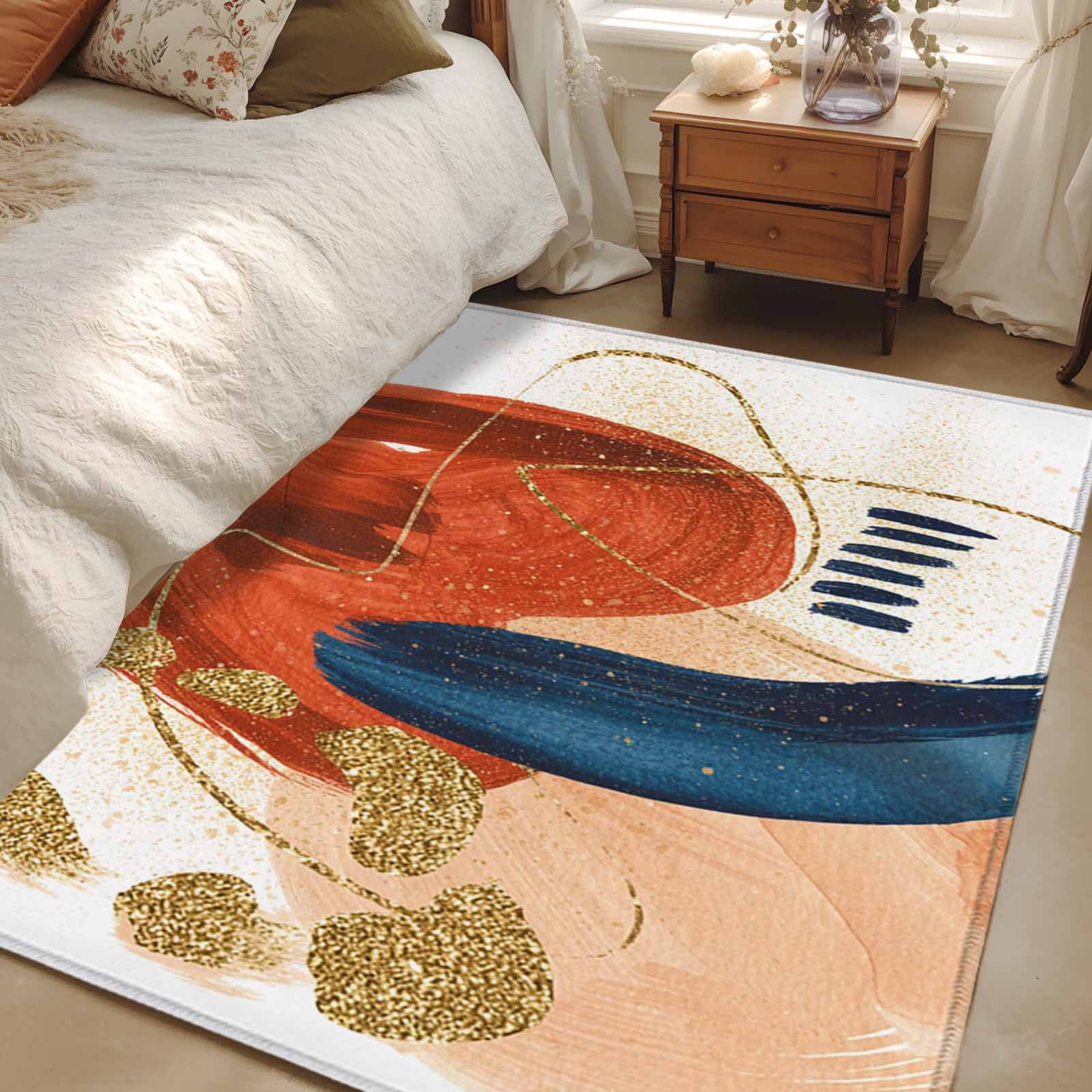 3x5 Area Rugs, Orange Blue Boho Non-Skid Rubber Backing Large Rectangle ...