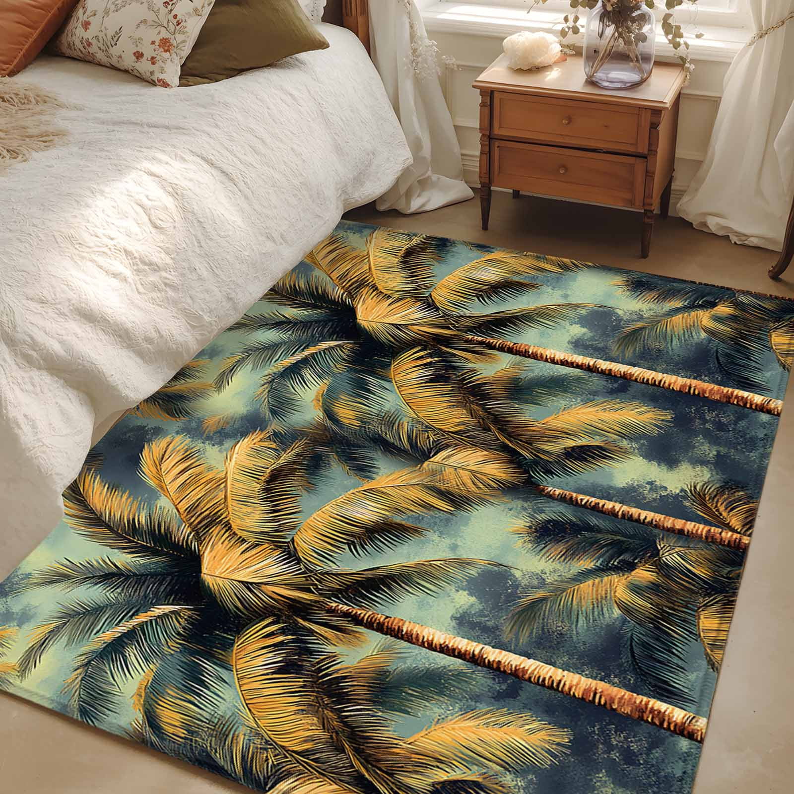 3x5 Area Rugs, Palm Tree Non-Skid Rubber Backing Large Rectangle Rugs ...