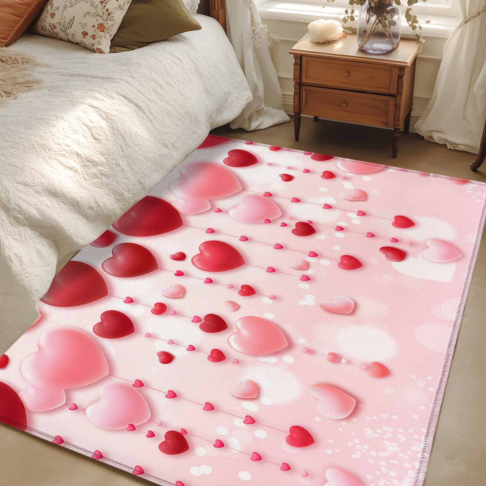 3x5 Area Rugs, Pink Valentine's Day Non-Skid Rubber Backing Large ...
