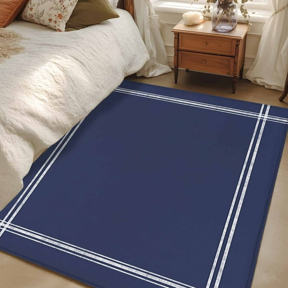 3x5 Area Rugs, Pure Dark Blue Non-Skid Rubber Backing Large Rectangle ...