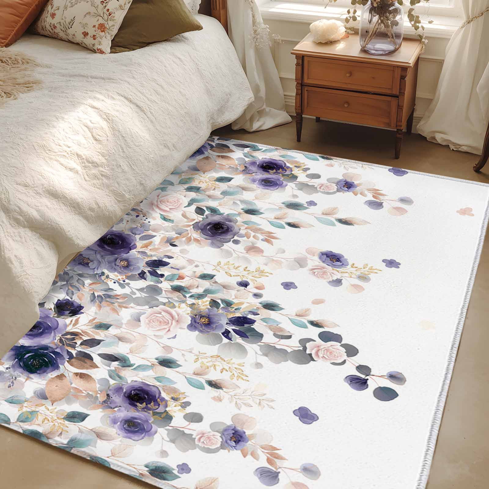 3x5 Area Rugs, Purple Flowers Non-Skid Rubber Backing Large Rectangle ...