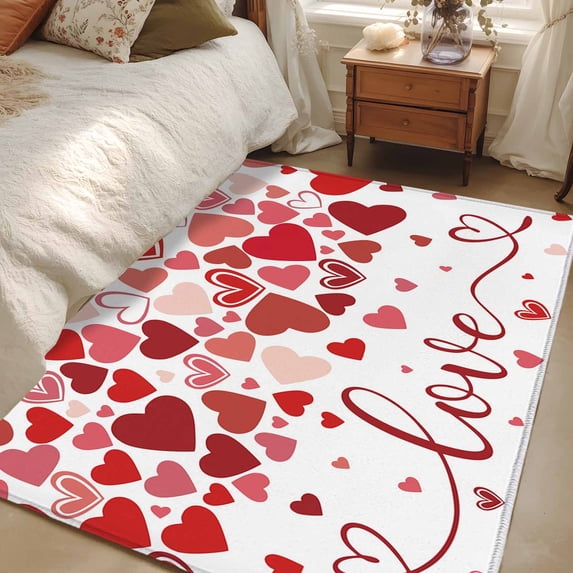 3x5 Area Rugs, Red Valentine's Day Non-Skid Rubber Backing Large ...