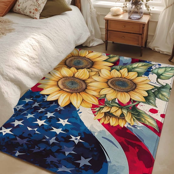 3x5 Area Rugs, Sunflower Non-Skid Rubber Backing Large Rectangle Rugs ...