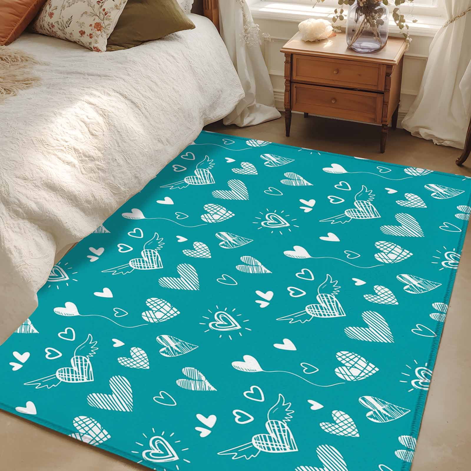 3x5 Area Rugs, Teal Valentine's Day Non-Skid Rubber Backing Large ...