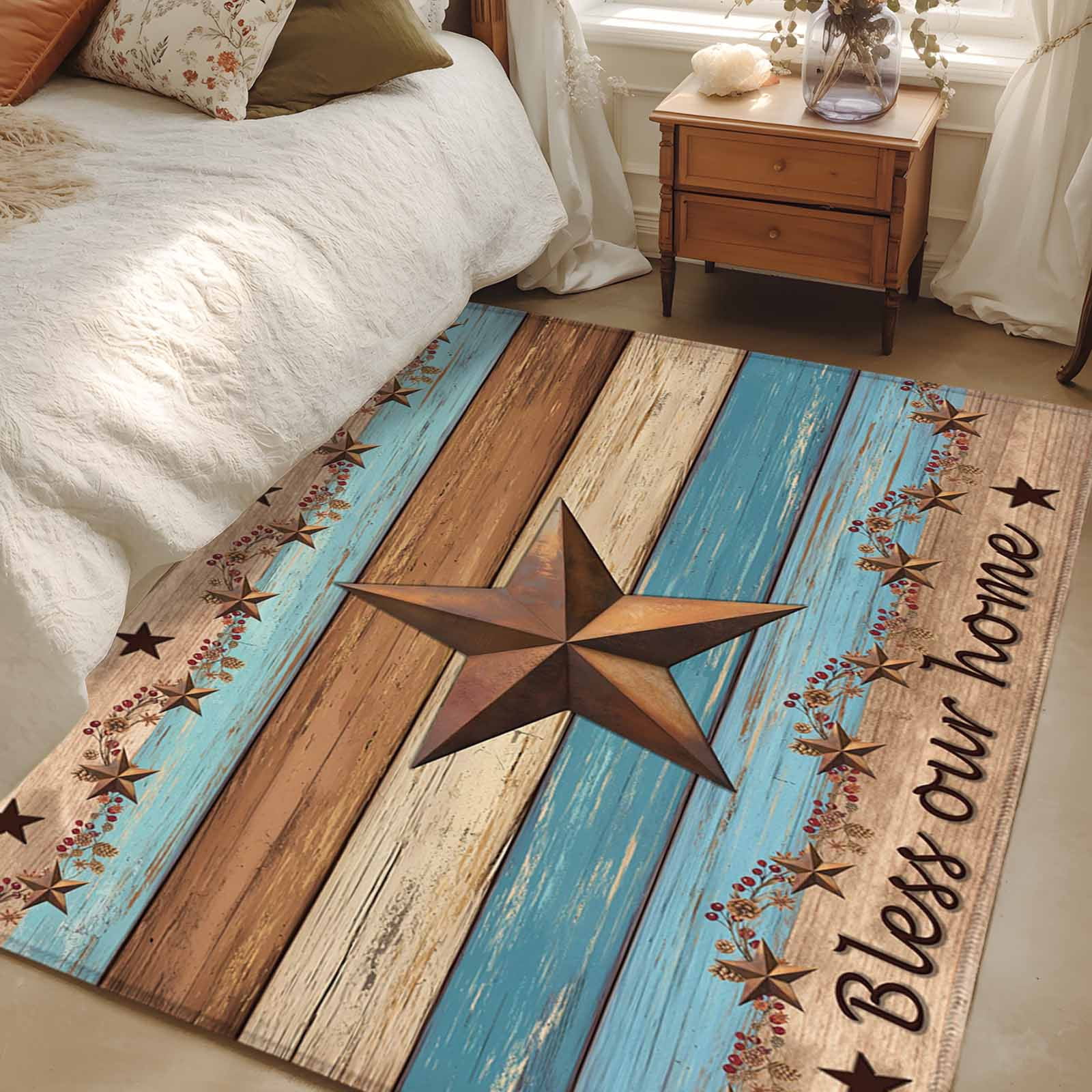 3x5 Area Rugs, Western Texas Star Retro Non-Skid Rubber Backing Large ...