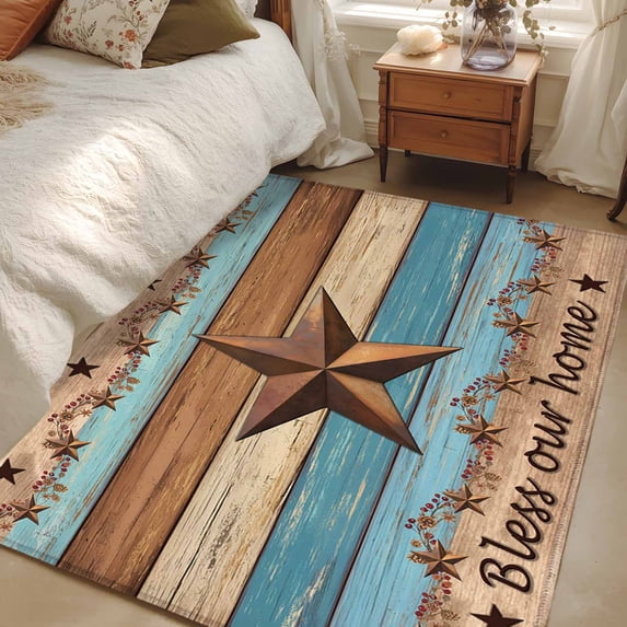 3x5 Area Rugs, Western Texas Star Retro Non-Skid Rubber Backing Large ...