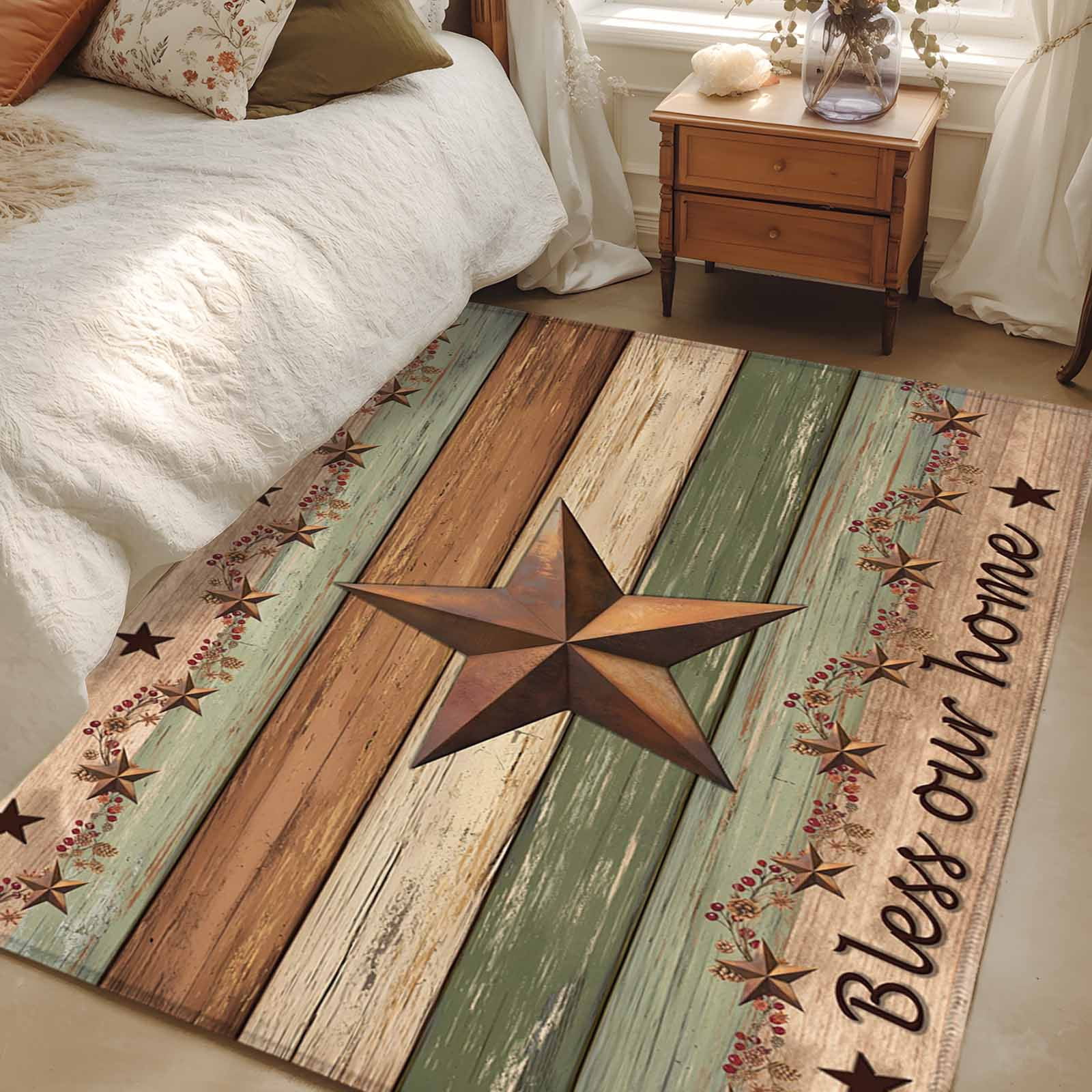 3x5 Area Rugs, Western Texas Star Retro Non-Skid Rubber Backing Large ...