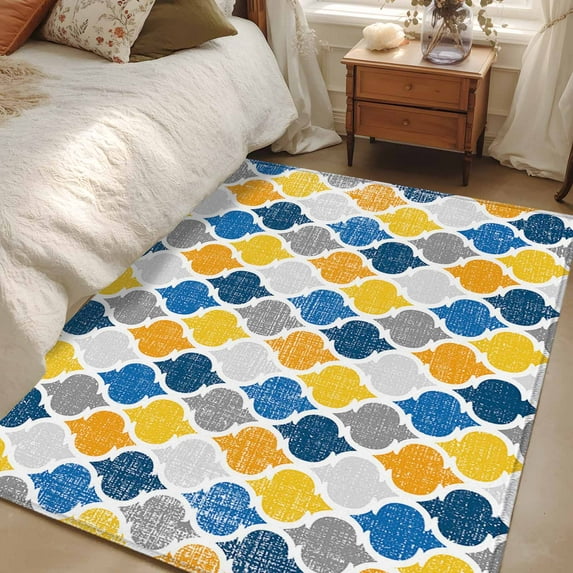 3x5 Area Rugs, Yellow Blue Morocco Pattern Non-Skid Rubber Backing ...