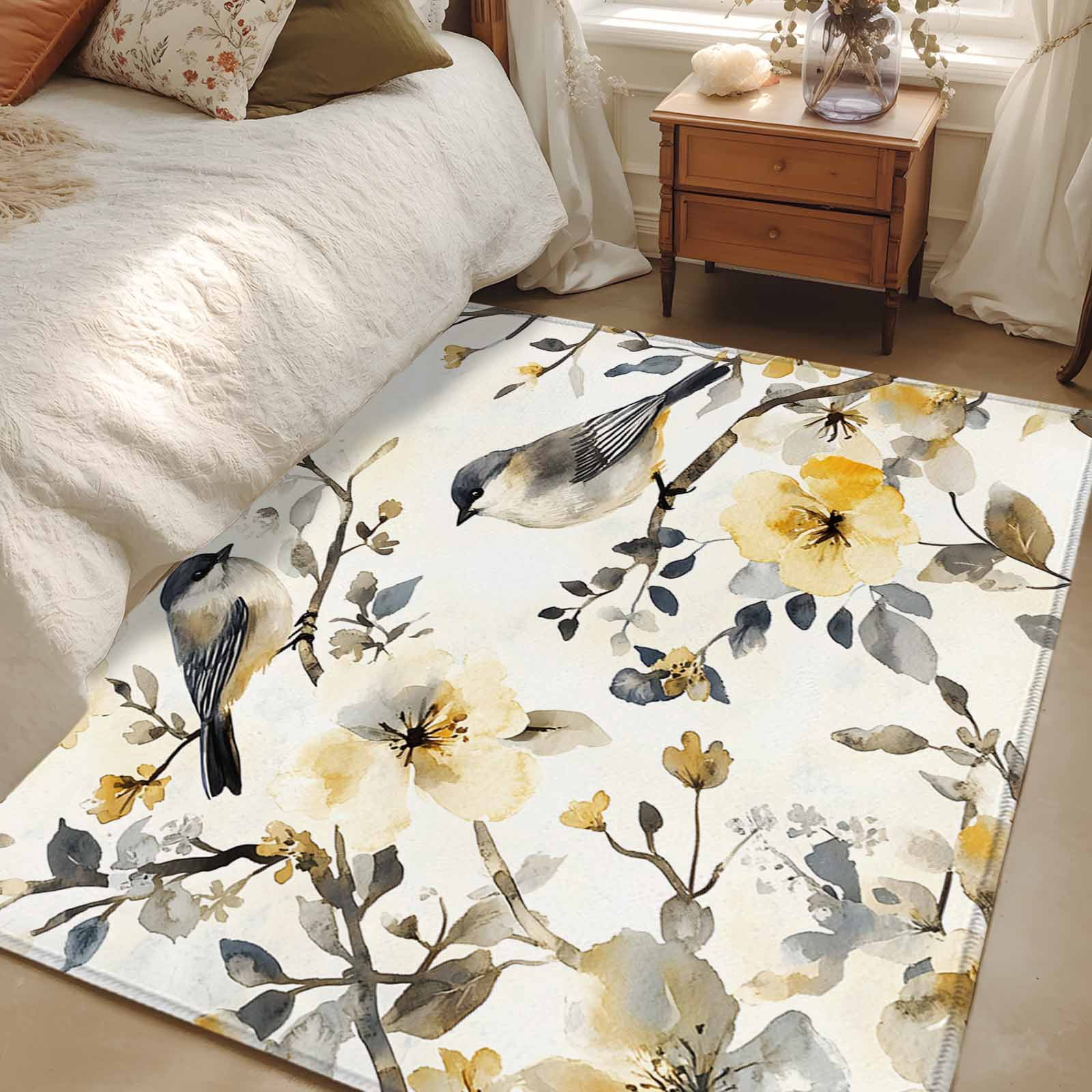 3x5 Bird Area Rug for Bedroom, Washable Non Slip Low Pile Soft Indoor ...