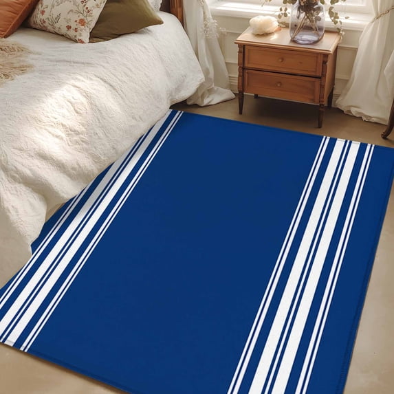 3x5 Blue Striped Area Rug for Bedroom, Washable Non Slip Low Pile Soft ...